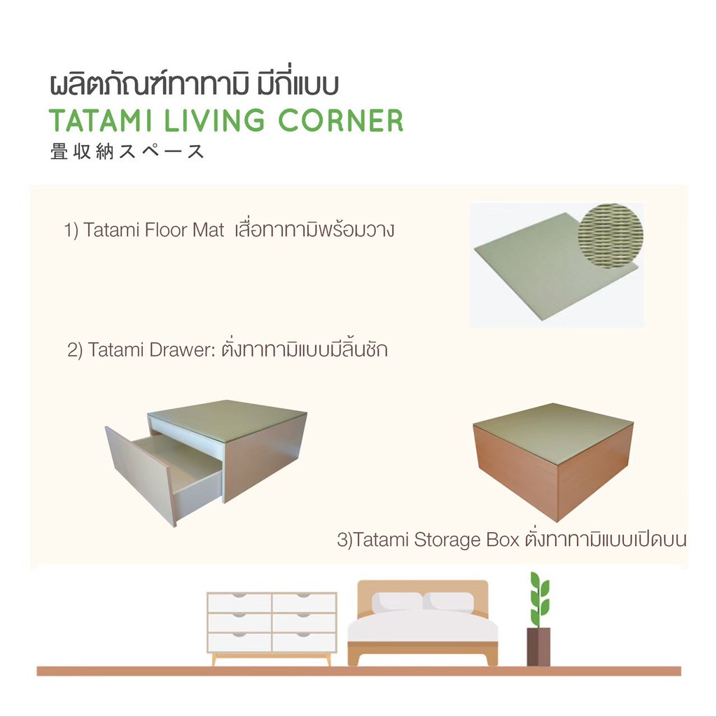 Tatami Storage Box ตั่งทาทามิแบบเปิดบน Natural Wood + Green ขนาด ...