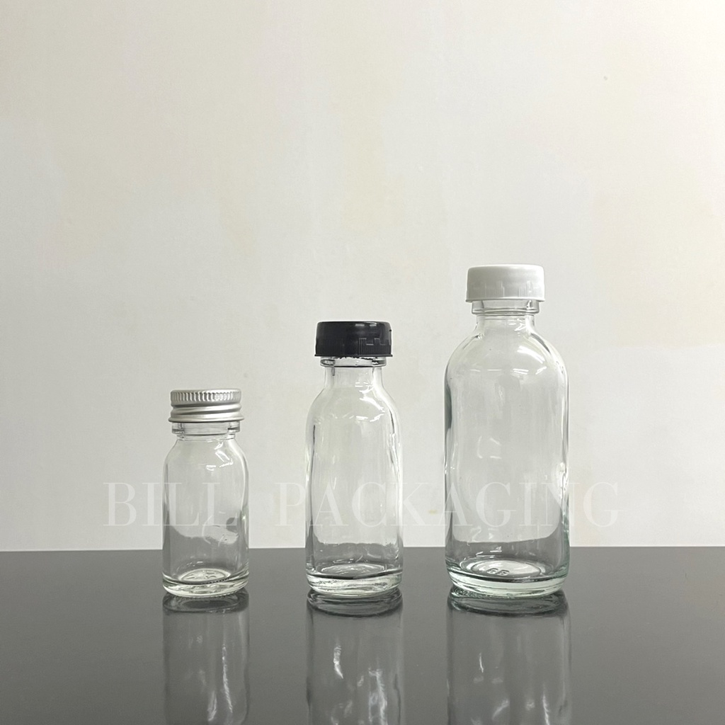 ขวดแก้วกลมสีชาและสีใส ขนาด 15cc.30cc.60cc. พร้อมฝาและจุก - billthp - ThaiPick