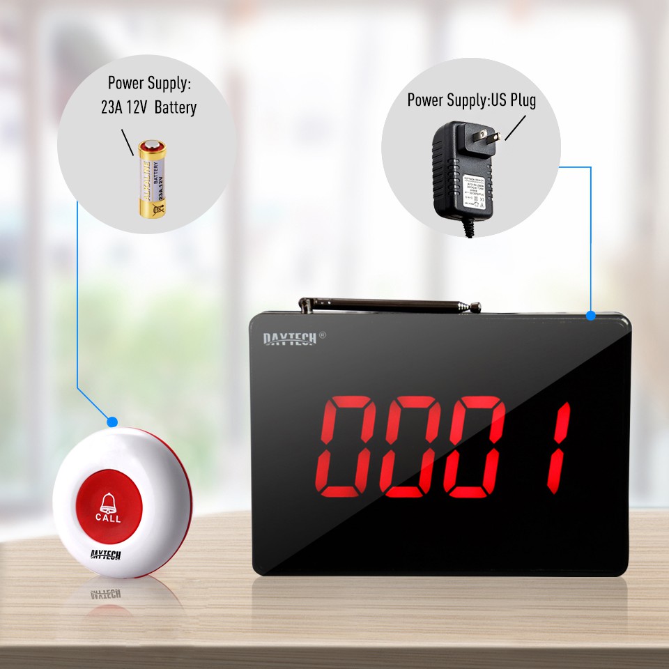 ส่งไวจากไทยDaytech ชุดอุปกรณ์ปุ่มเรียกพนักงานไร้สาย รุ่น P4 พร้อมจอรับสัญญาณ LCD (ปุ่มกด 10 ...