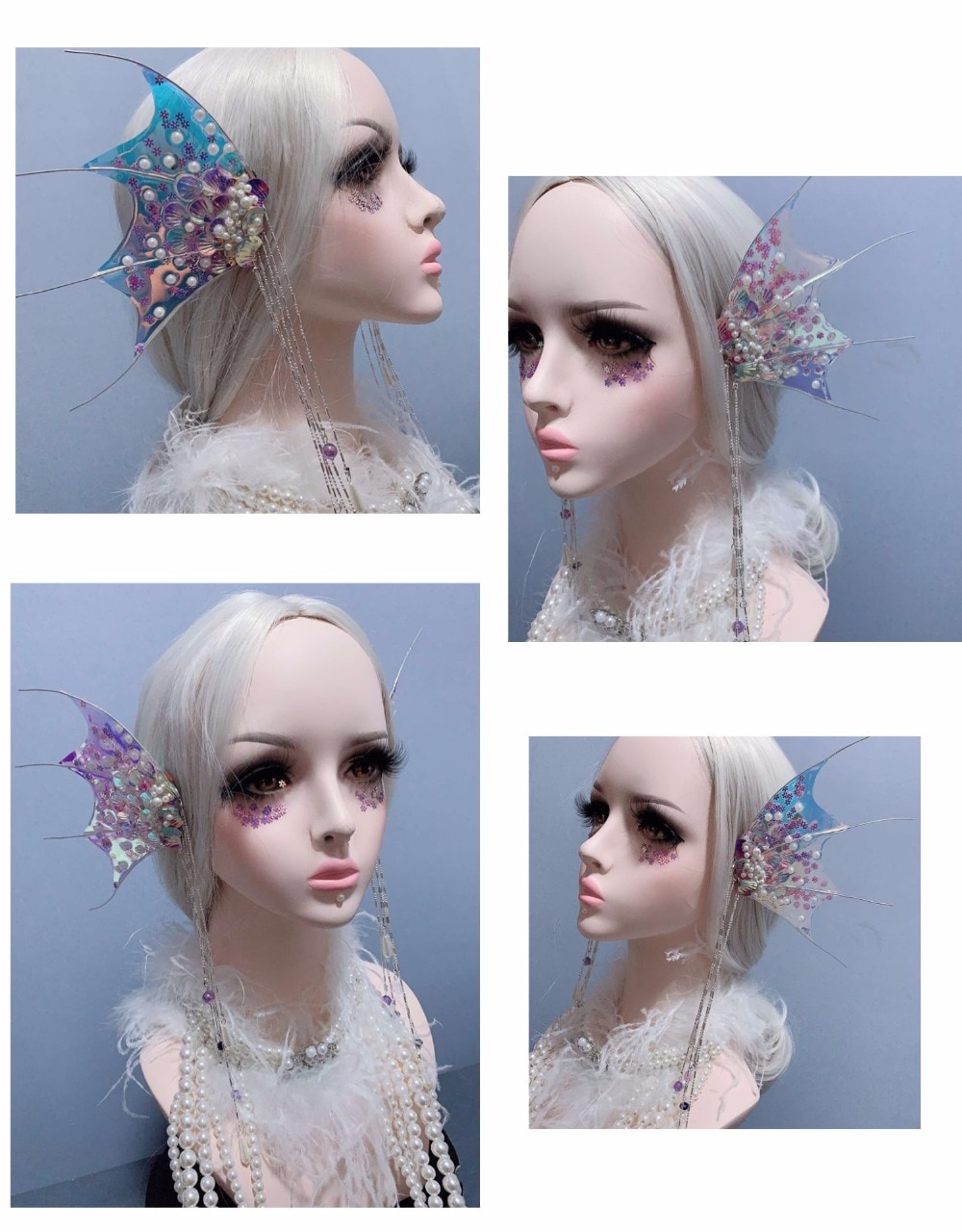 Laser Mermaid Earrings Gradient Shark Man Ear Headdress Fairy Fairy ...