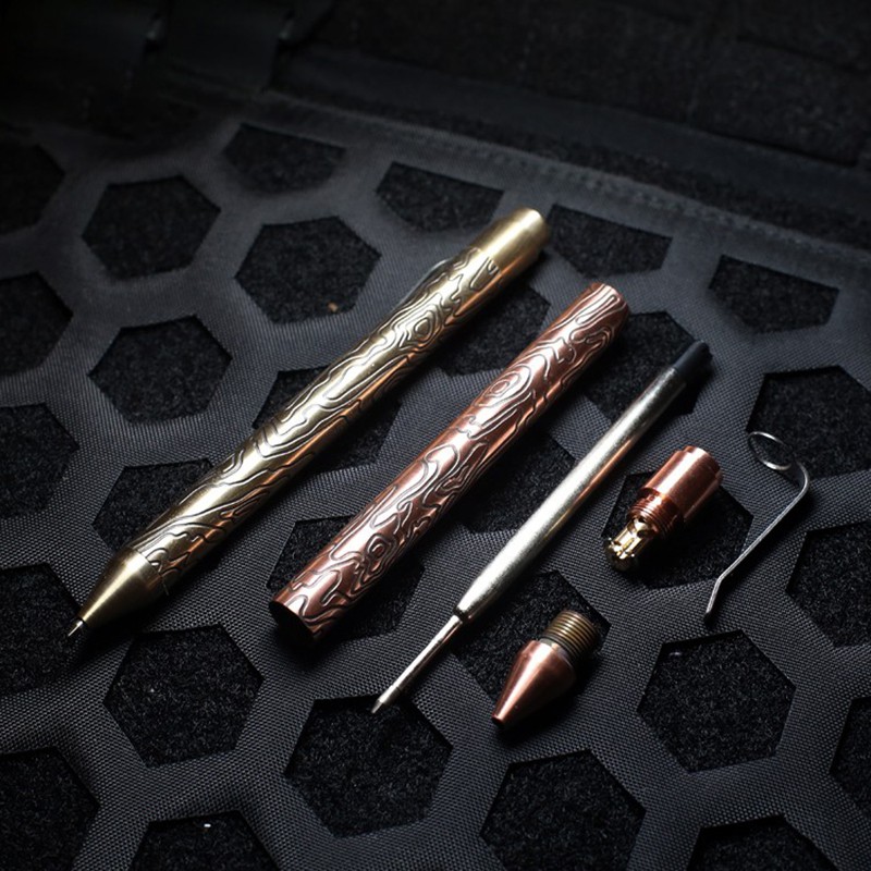 CNEDC Nottingham Carving Topography Titanium Alloy Tactical Pen Copper ...