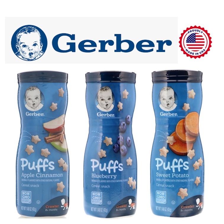 อาหารและขนมเด็ก Gerber, Puffs Cereal Snack, Crawler, 8+ Months | Shopee ...