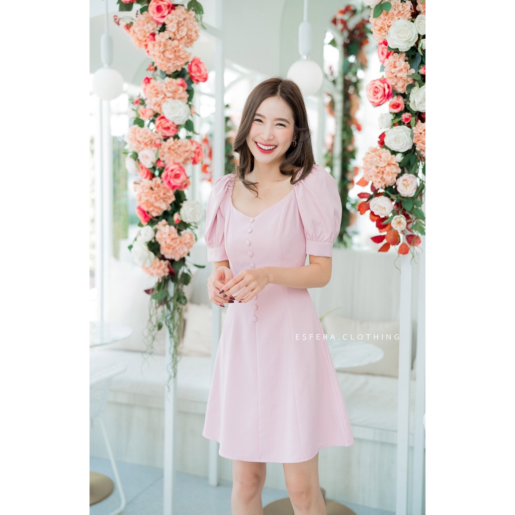 เดรสออกงาน เดรสทำงานเดรสผ้าเปเป้เนื้อผ้าดี คอแต่งหยัก แขนป่องทรงตุ๊กตา จั๊มไหล่ DR039-2 ...