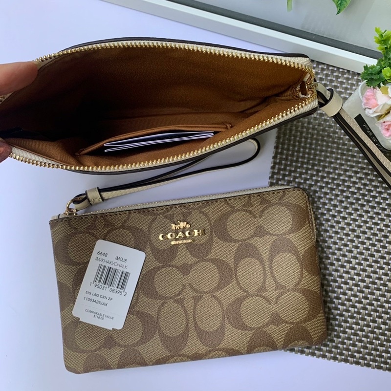 A คล้องมือ 1L ลายซีเข้ม ลายซีอ่อน COACH 6648 F58695 LARGE WRISTLET IN ...