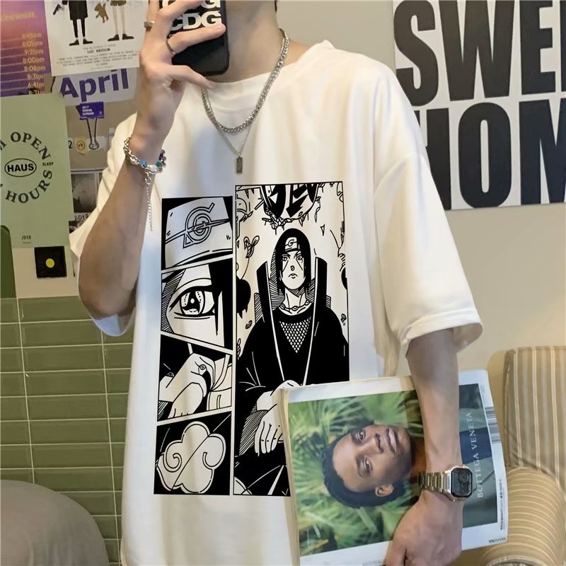 S-8XLเกาหลีใต้ ins ฮาราจูกุ bf ย้อนยุคสตรีทคู่มืดนารูโตะอะนิเมะพิมพ์หลวมแขนสั้นเสื้อยืดสำหรับ ...