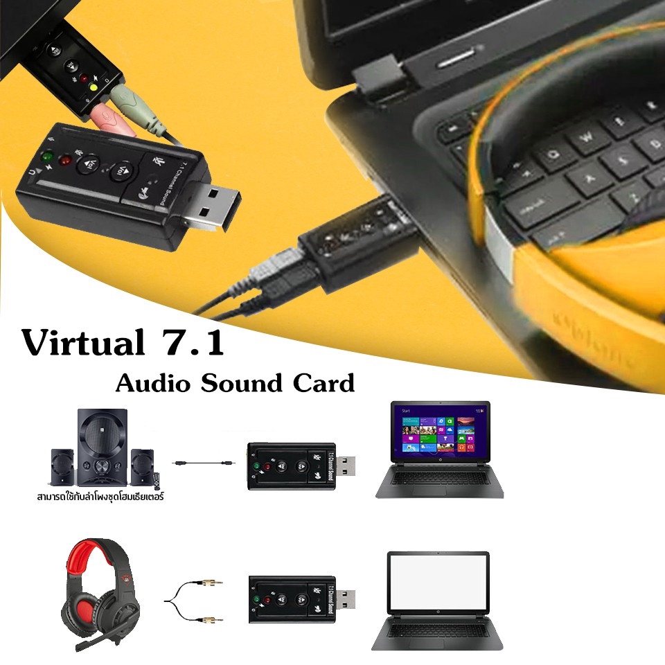 การ์ดเสียงUSB 2.0 ซาวด์การ์ด Audio 3D Sound Virtual 7.1 Channel Card Adapter อะแดปเตอร์เสียง ...