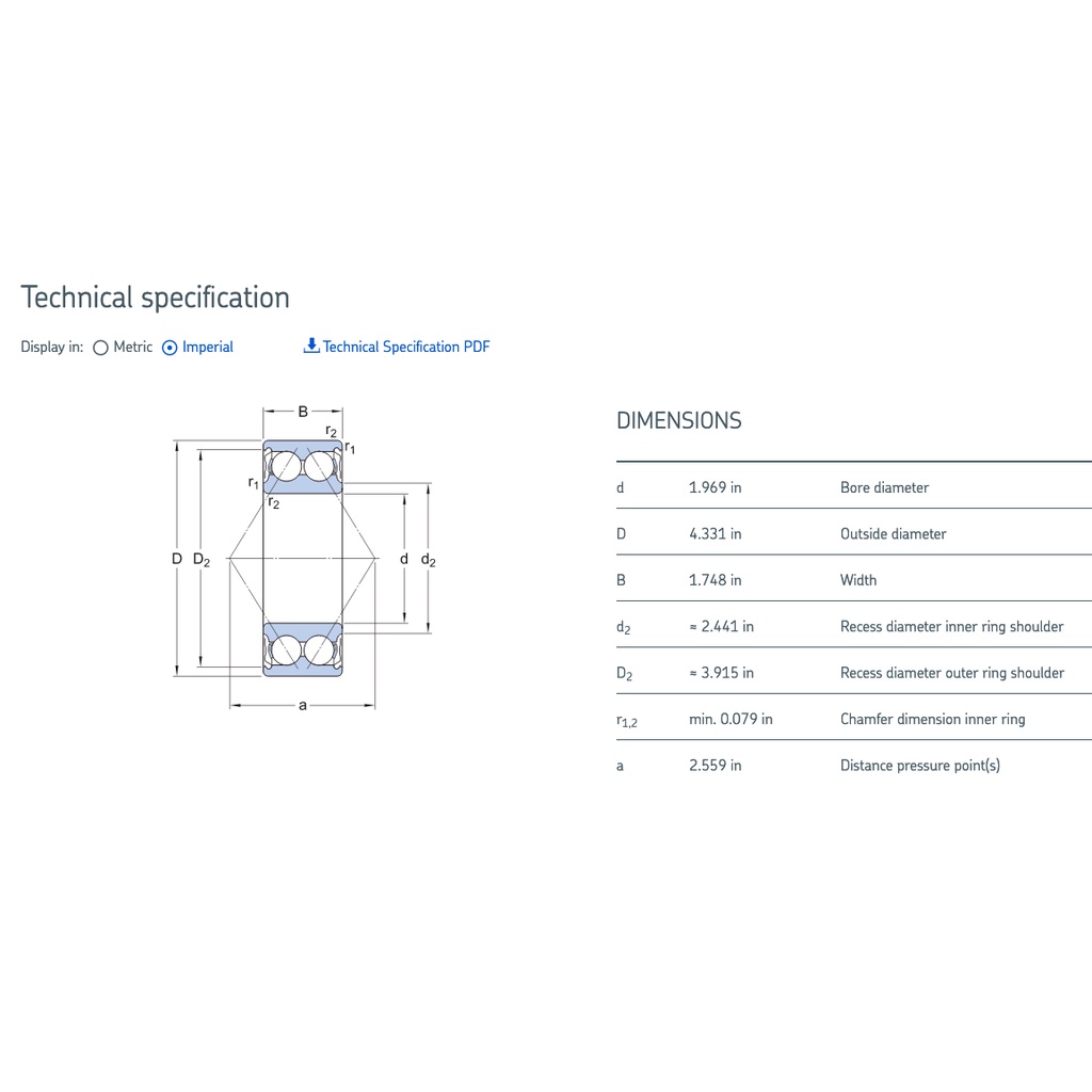 3310-2Z/C3 ( 1.969" x 4.331" x 1.748" ) SKF Angular contact ball ...