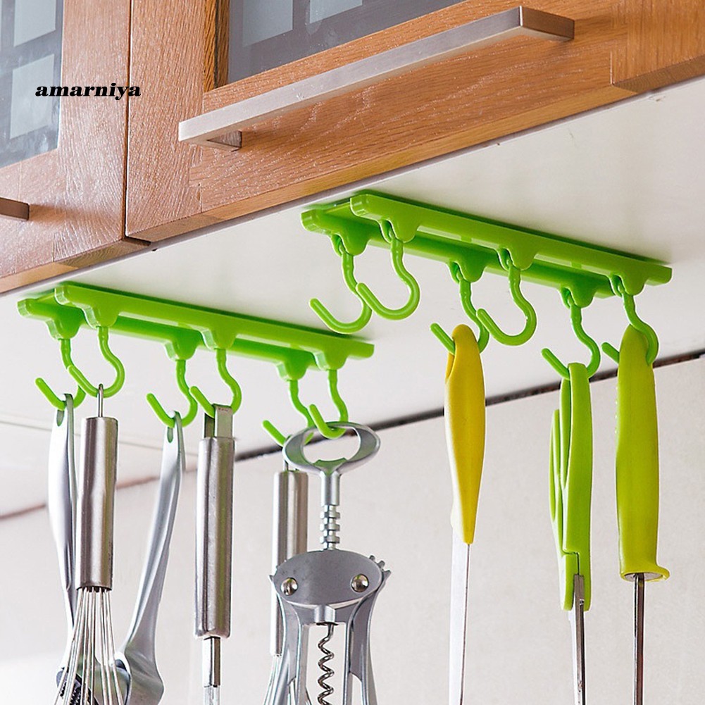 AY-ᴥHome Bathroom Kitchen Plastic Hanger Rack Towel Hat Utensil Wall ...