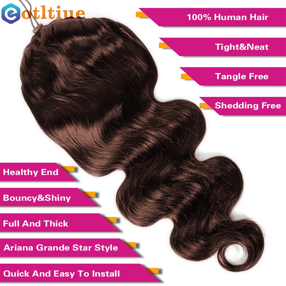B4 Chocolate Dark Brown Colored Brazilian Remy Hair Body Wave Ponytail ...