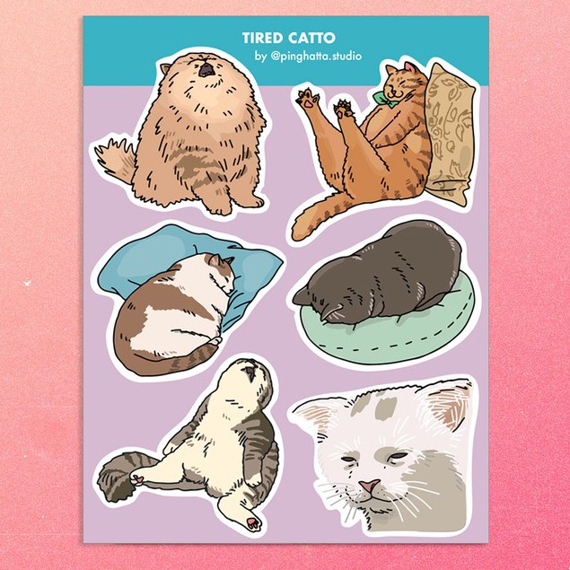สติ๊กเกอร์แผ่น สติกเกอร์ ไดคัท กันน้ำ ลายมีมแมว Tired Cat Meme Sticker ...