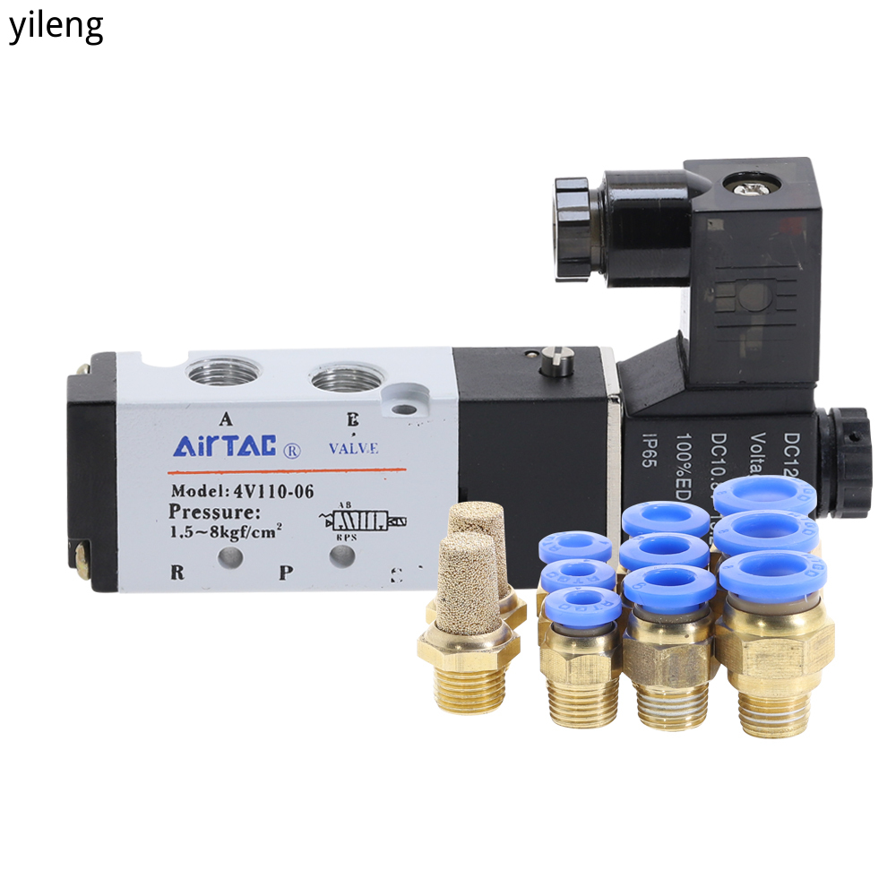 Airtac วาล์วโซลินอยด์ 4V110-06 5 ทาง 2 ตําแหน่ง 1 / 8 นิ้ว Dc 24 V Dc 12V Ac 110 V Ac220V พร้อม ...