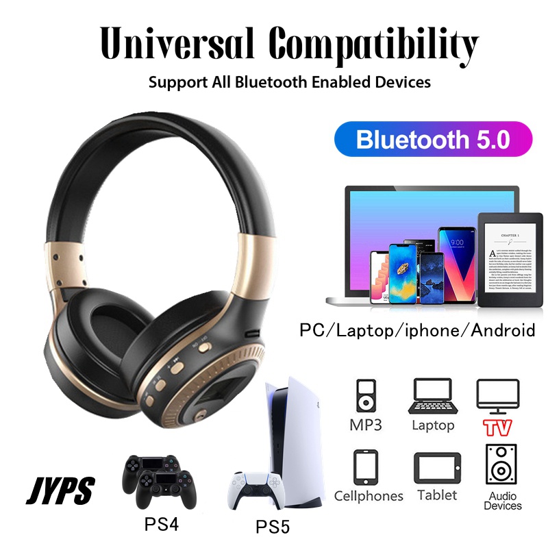 ☈LCD Display Bluetooth Wireless Headphones with Microphone HiFi Stereo ...