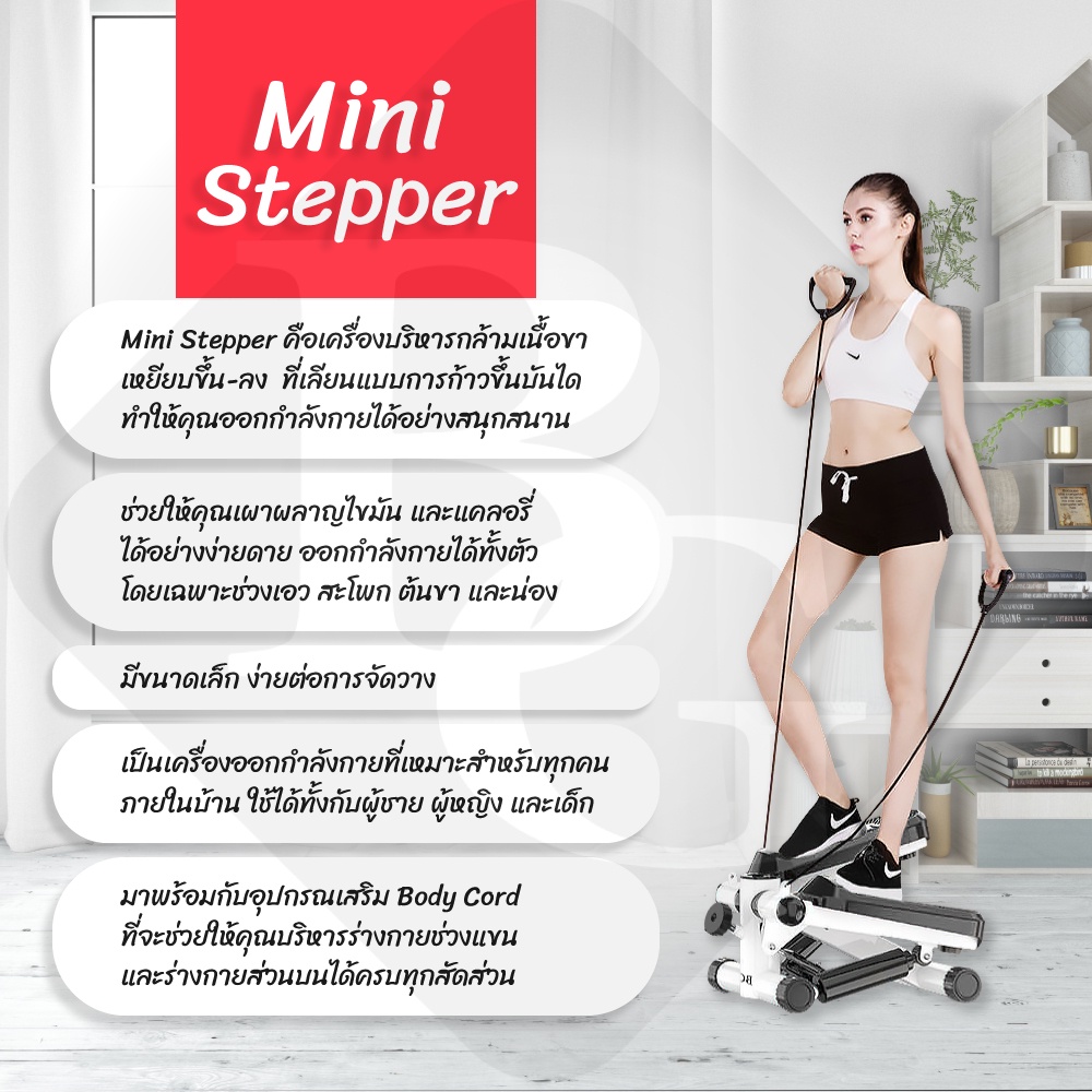 BG Mini Stepper เครื่องออกกำลังกาย พร้อมสายแรงต้าน เครื่องออกกำลังกายแบบก้าวเหยียบ เครื่องบริหาร ...