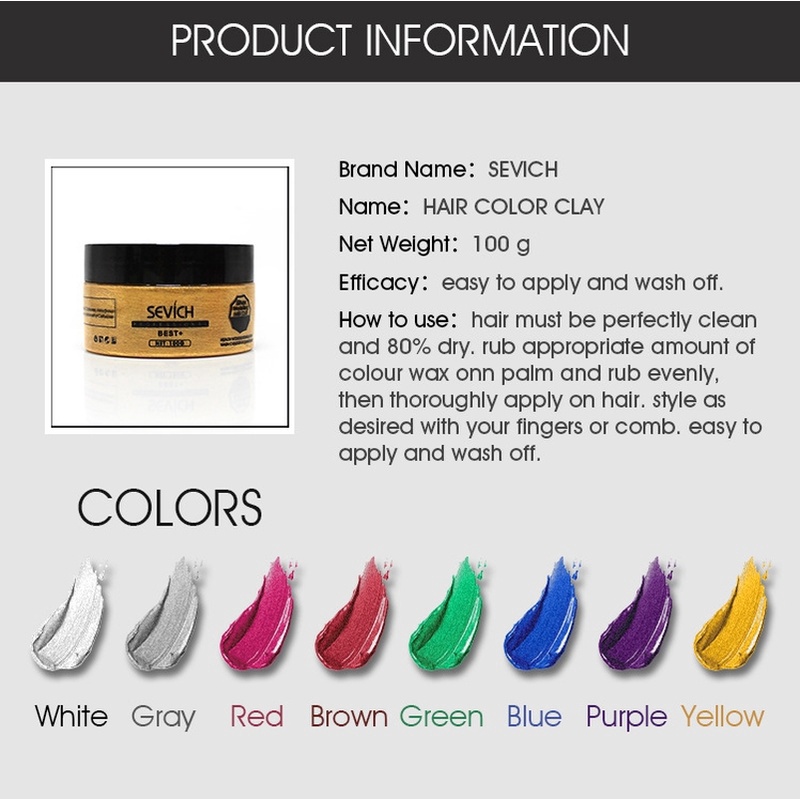 100g Sevich Hair Colour Wax Hair Dye Mud Temporary Hair Styling Tool ...