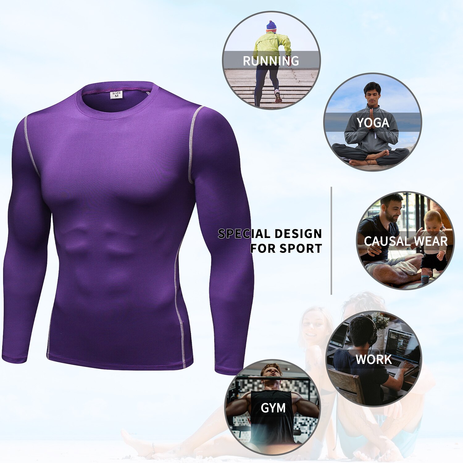 Mens Compression Under Base Layer Top Long Sleeve Tights Sports Quick ...