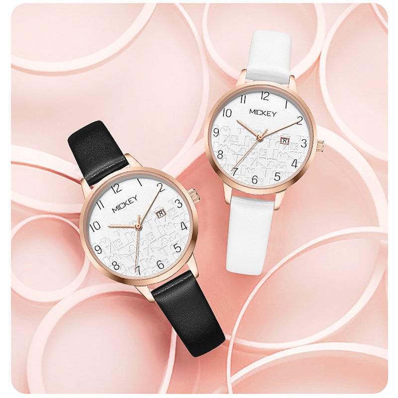 CASIO Disney ของแท้นาฬิกาสุภาพสตรีแนวโน้มแฟชั่นนาฬิกาผู้หญิงสายหนัง ...