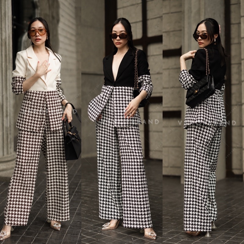 VSHOPBRAND 3103-1 Setสูททูโทนกางเกงขายาวลายชิโน ชุดสูท ชุดทำงาน ชุดไป ...