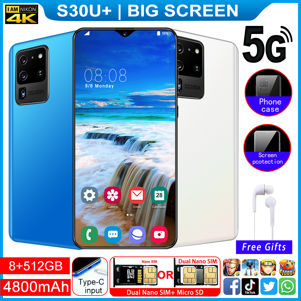 สมาร์ทโฟน S30U 6.7 นิ้ว 8GB 512GB การจดจำใบหน้าแบบเต็มหน้าจอโทรศัพท์ ...