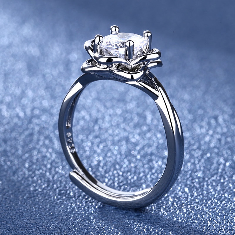 Butch แหวนเงินสเตอร์ลิง 925 ประดับเพชร ลายดอกไม้ ปรับขนาดได้ แฟชั่น ...