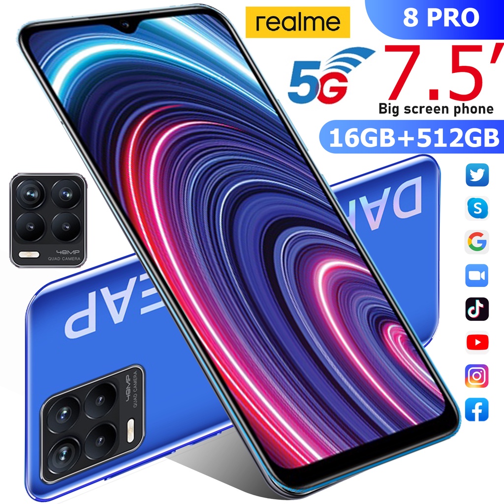 ของเเท้100 Realme 8 Pro โทรศัพท์มือถือ 16GB512GB โทรศัพท์ 5G 7.5 HD ...