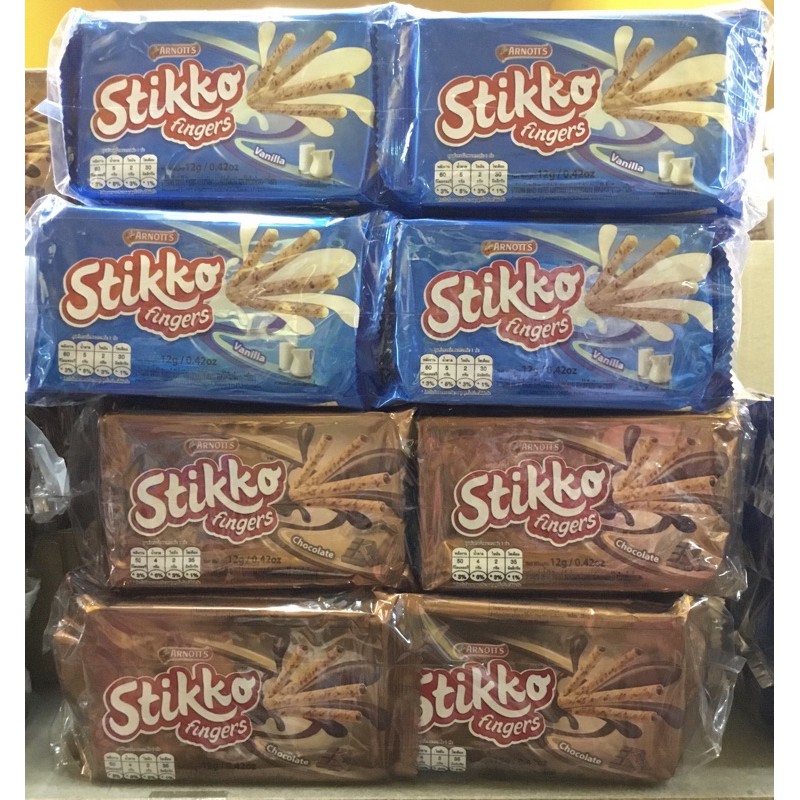 Stikko สติ๊กโก้ เวเฟอร์แท่ง สอดไส้ ช็อก นม สตรอ 12ซอง | Shopee Thailand