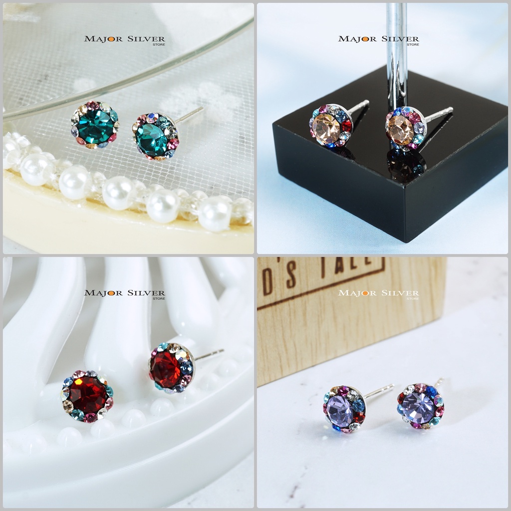 กลม 6 มิล พลอยมัลติคัลเลอร์ ต่างหูเงินแท้ 92.5 พลอยSwarovski PP26 ต่าง ...