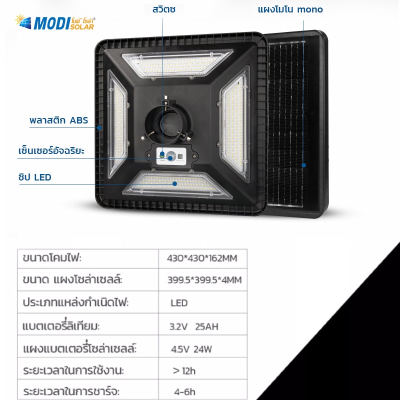 MODI โคมไฟโซล่าเซลล์ 300W 3colors แสงขาวคูลไวท์เหลือง ไฟสนาม UFO ไม่รวม ...