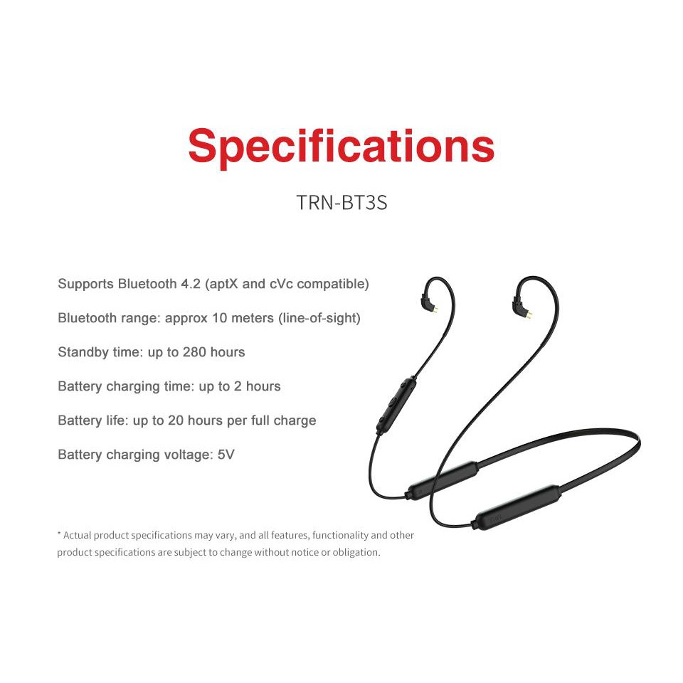 TRN BT3S สายอัพเกรด Bluetooth 5 Wireless แบบคล้องคอ APT-X ขั้ว 2PIN MMCX ดีกว่ารุ่น KZ ใช้ได้กับ ...