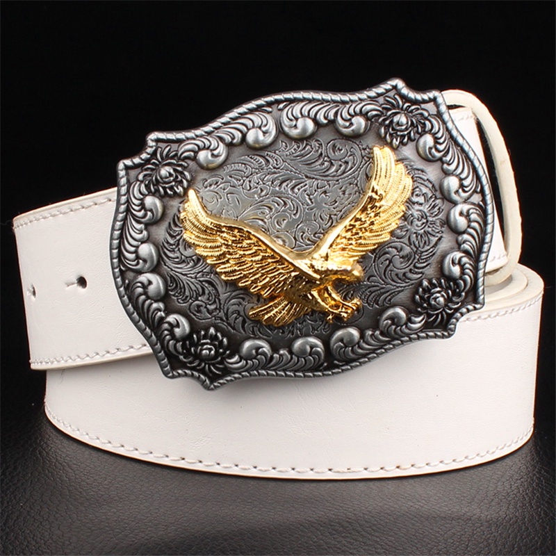 Mens Leather Belt Golden Eagle Buckle Western Style Belts Hawk Men ...