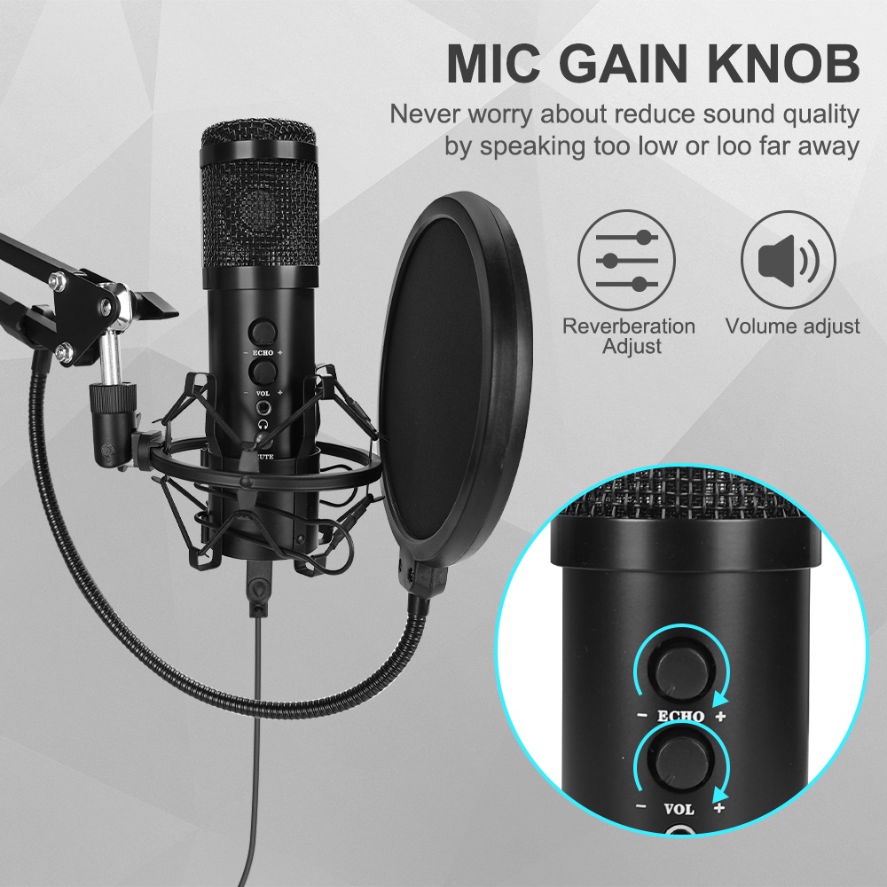 BUSB Mute Key MIC USB Gaming Podcast Microphone with Noise Reduction ...