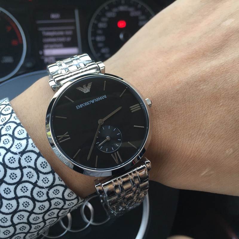 อาร์มานี่แท้ Armani นาฬิกาผู้ชายนาฬิกาสายเหล็กบางเฉียบสีดำหน้าปัดนาฬิกา ...
