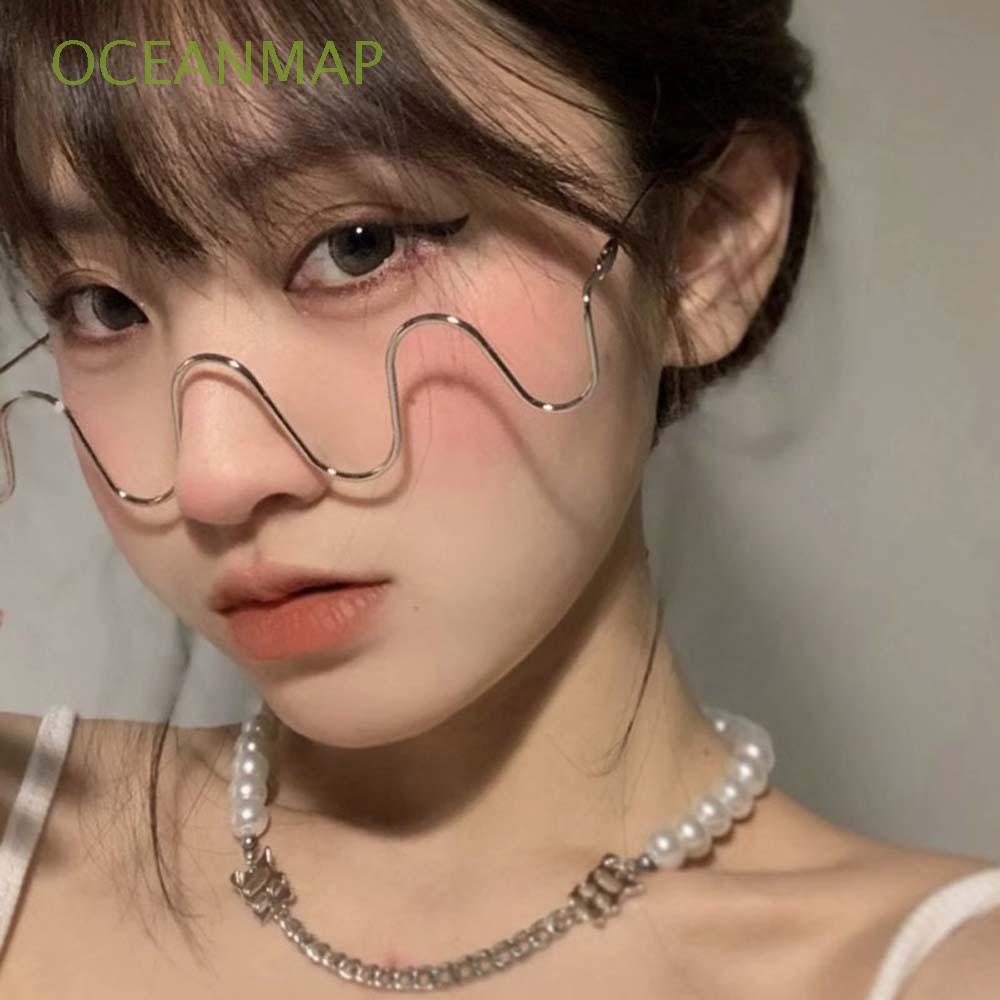 OCEANMAP Vintage Lensless Glasses Women No Lens Eyeglasses Rimless Wave ...