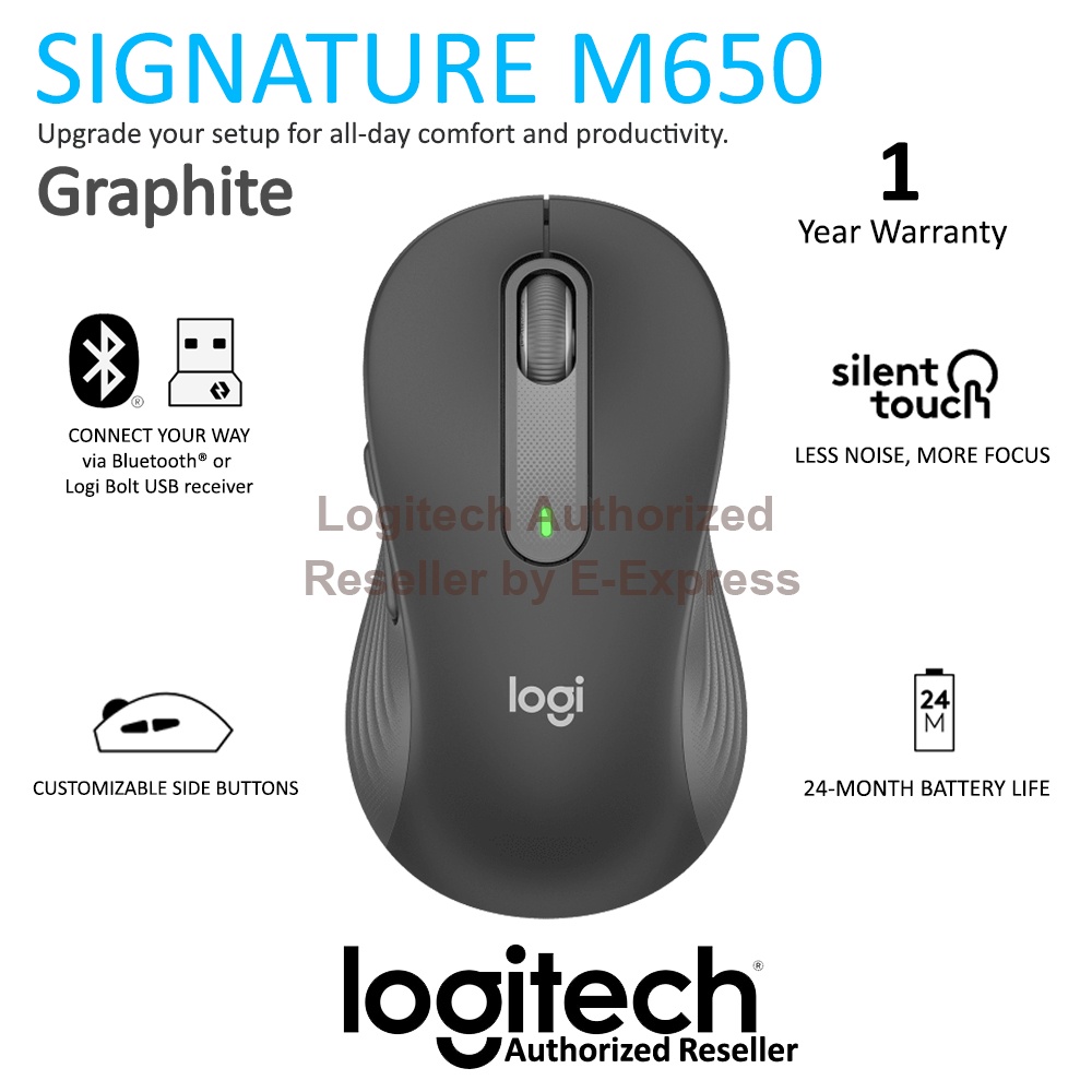 Logitech M650 Signature Wireless Mouse (Graphite) เม้าส์ไร้สายเสียงคลิก ...