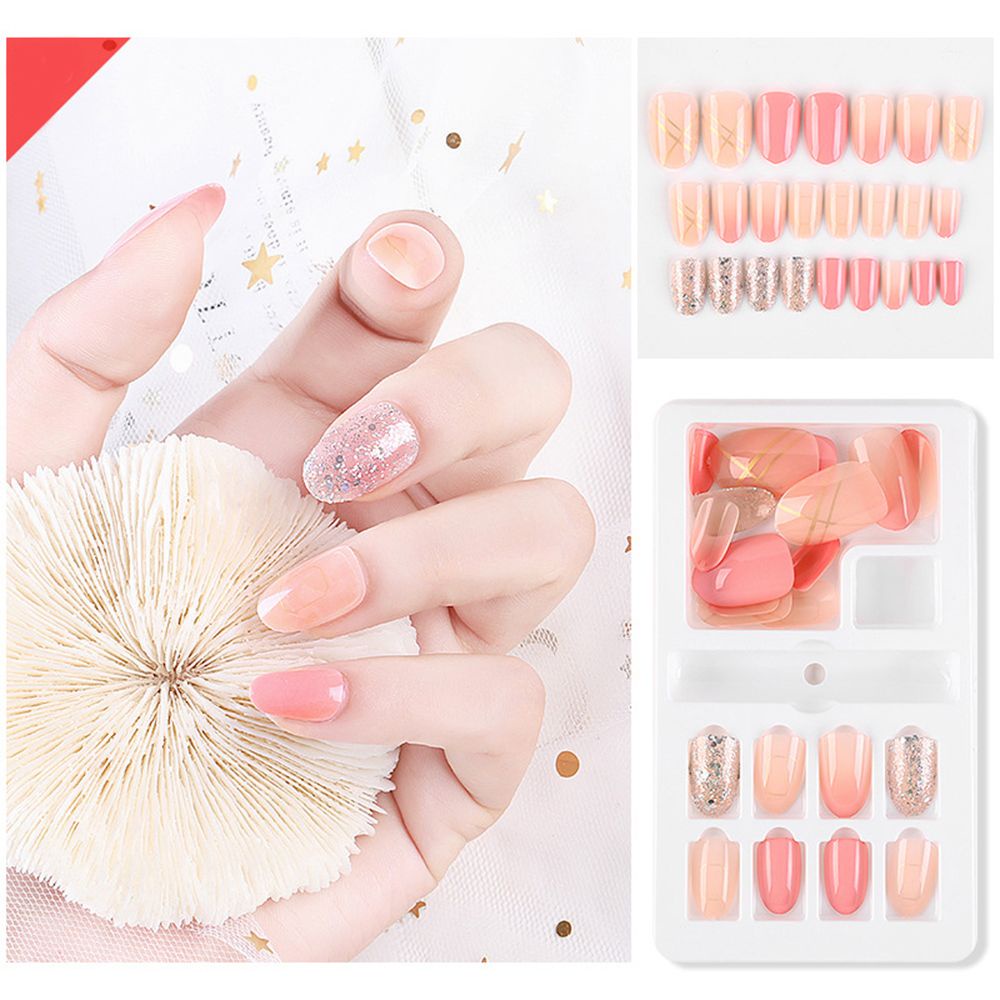 ROW 24pcs/Set Artificial Detachable Nail Art Tips Short Square and ...