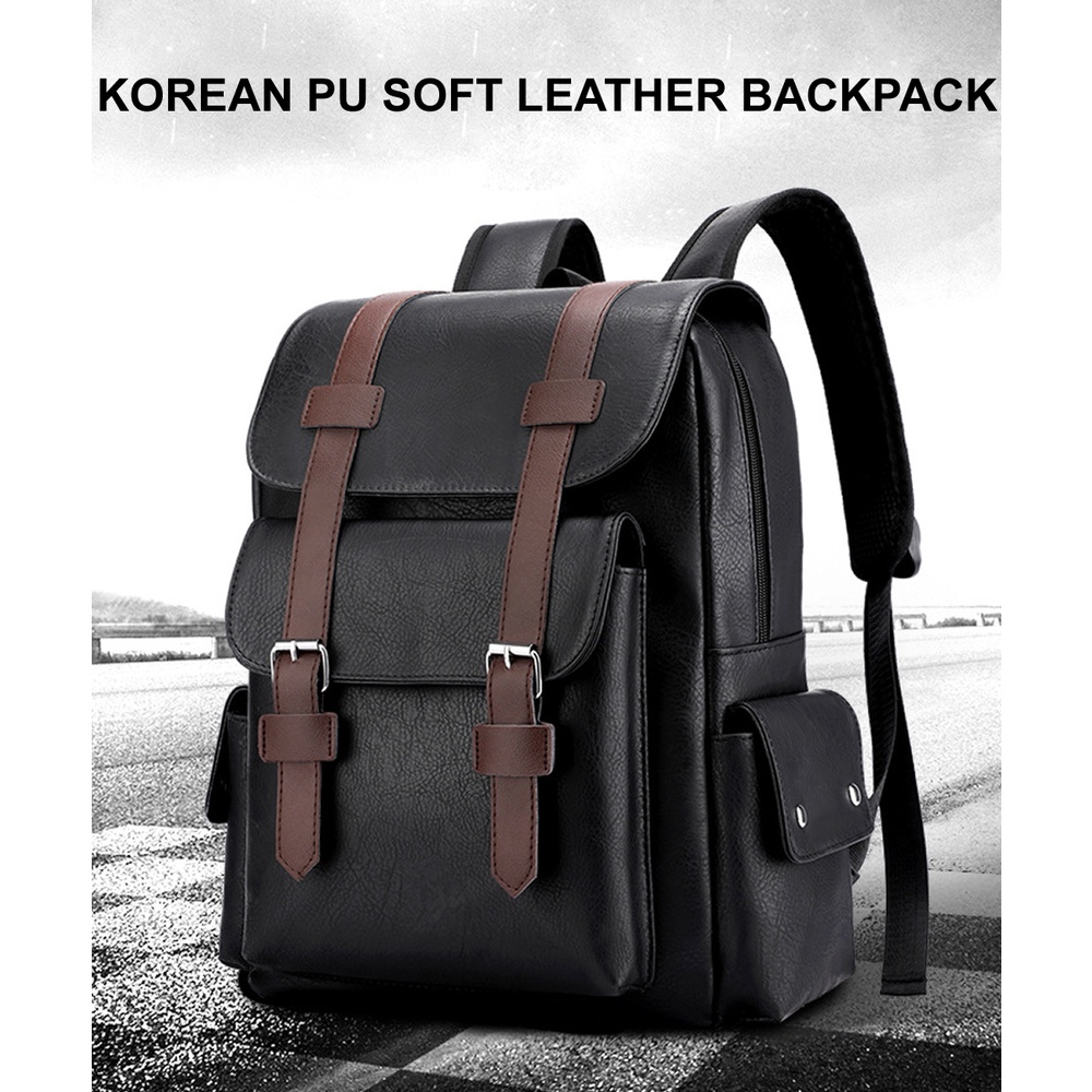 BGNWXY Korean Version College Style PU Soft Leather Backpack Large ...