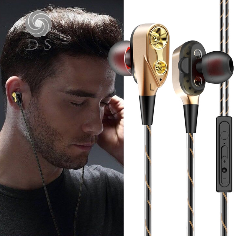 Dual Driver Earphones Stereo Bass In-Ear Earbuds Game Music Headphones ...