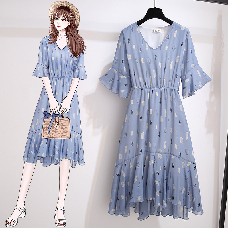 ชุดเดรสแขนสั้น Plus Size ลายดอกไม้ MM M-4Xl - octmami.th - ThaiPick