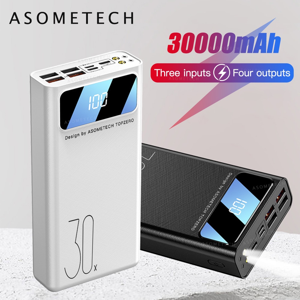 Original 30000mAh Power Bank 4 USB Outputs LED Portable Powerbank USB ...