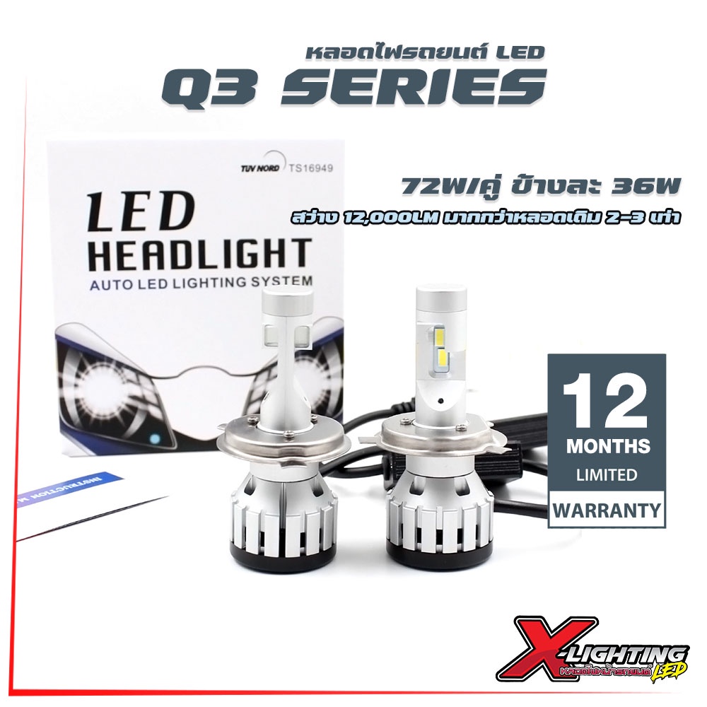 Q3 LED Headlight (Canbus) หลอดไฟหน้ารถยนต์รุ่นQ3 6000LMข้าง 6000K แสง ...