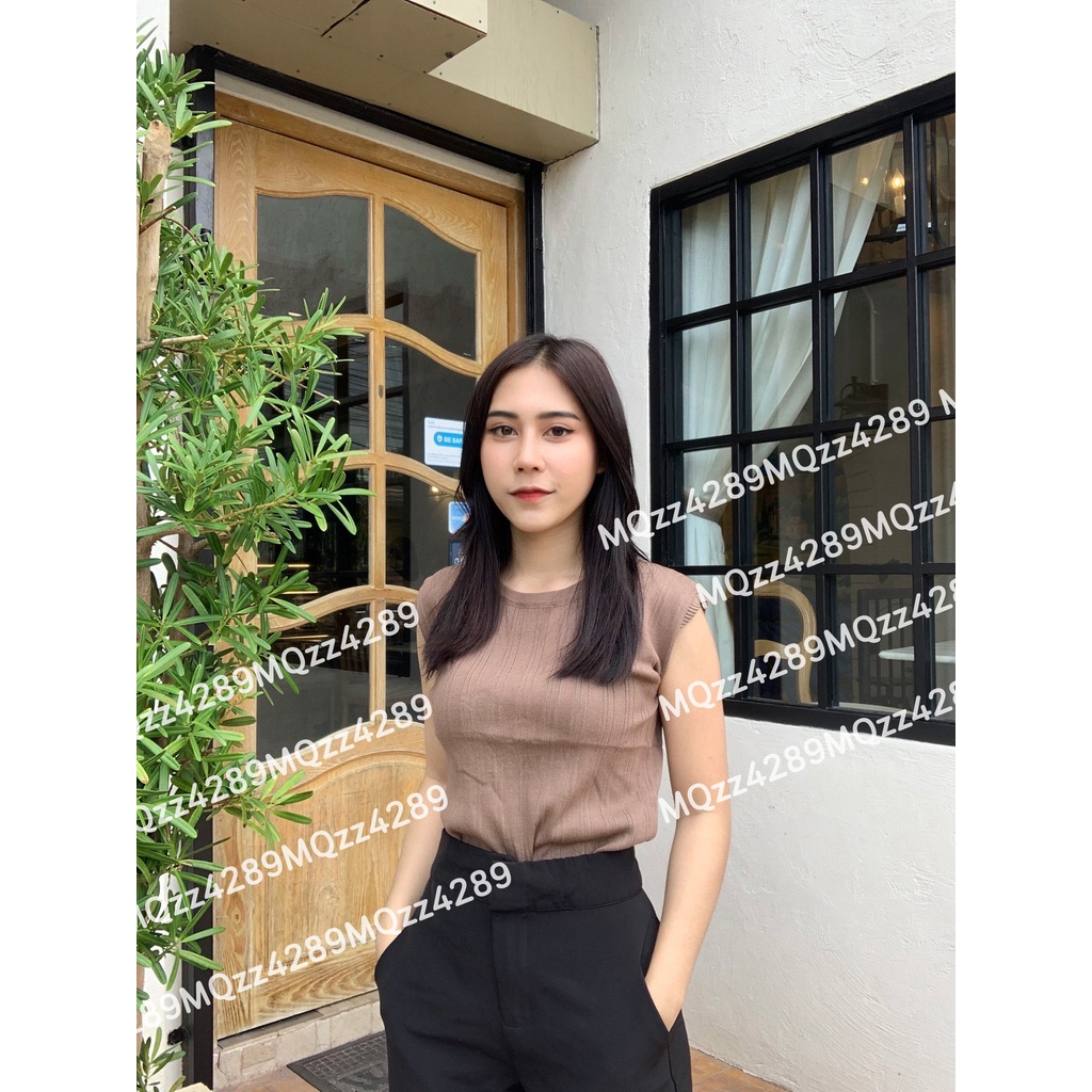 MQzz4289ใหม่พร้อมส่ง เสื้อยืดคอกลมแขนสั้น แขนกุด ผ้าไหมพรม ลายทาง ผ้า ...