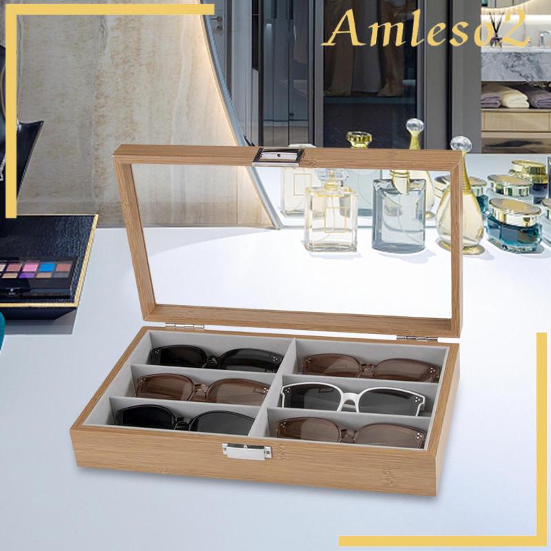 AMLESO2 6 Slots Sunglasses Display Box Wooden Case for Women Men ...