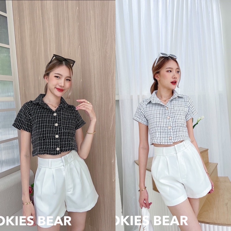 Crop Top คอปกแขนยาว จีบระบายแขน Cookie Bear ผ้าสุดฮิต มาแรงมาก - rinnie ...