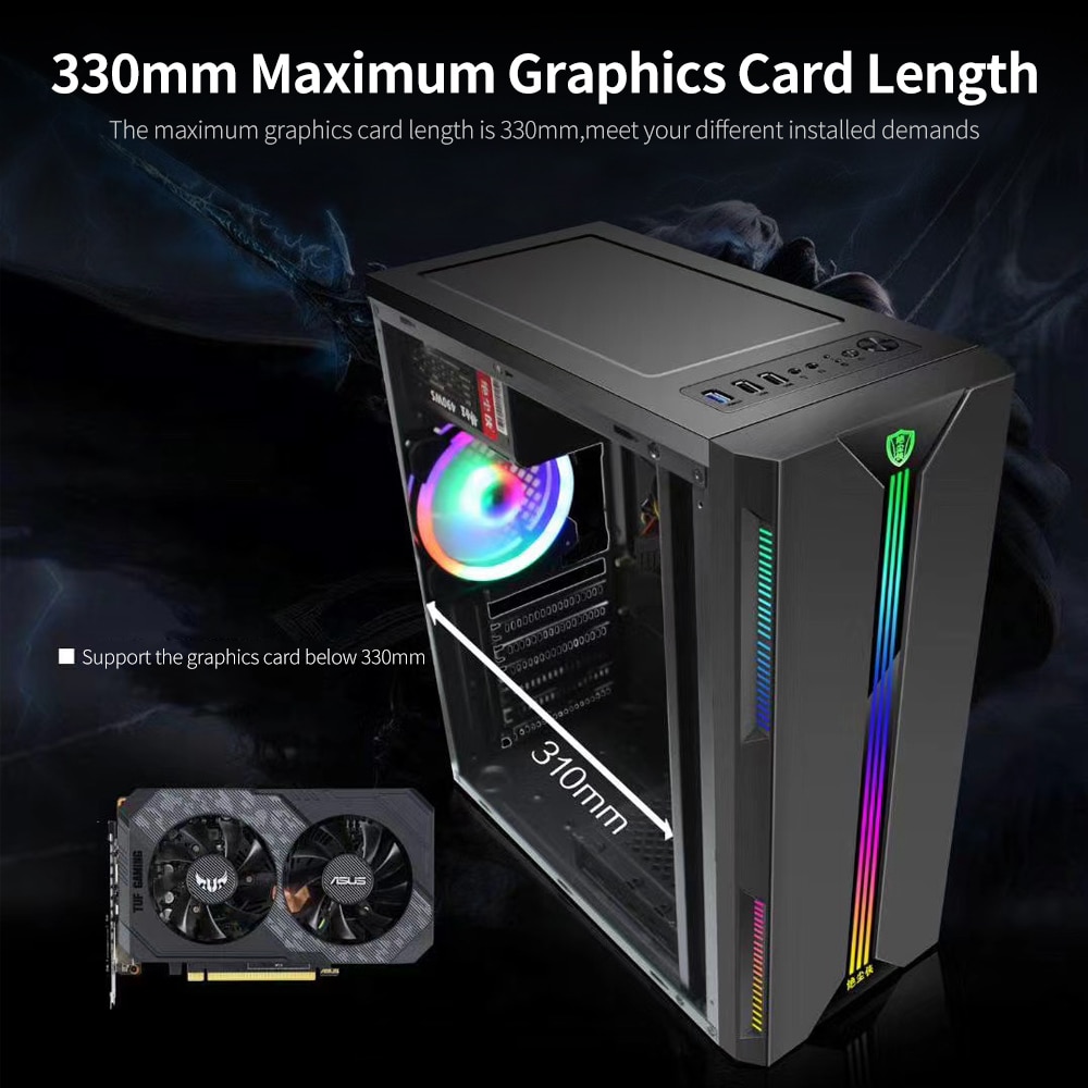 Desktop Computer Case ATX Fullview Side Transparent RGB PC Case Support ...