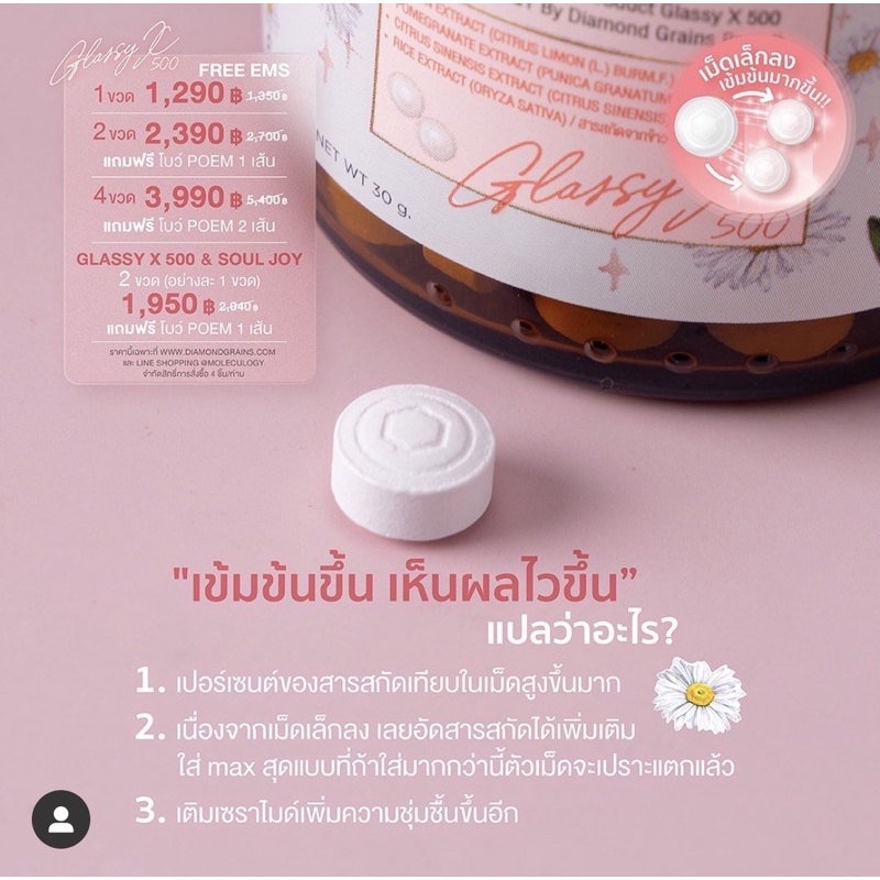พร้อมส่ง สูตรใหม่ Glassy x 500 Moleculogy by Daimongain กลาสซี่ ...