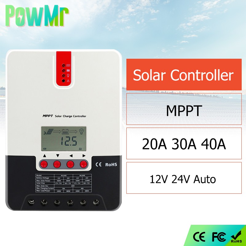 SRNE 20A 30A 40A Solar Charge Controller MPPT 12V/24V LCD Screen Display For Lead Acid Gel Li ...