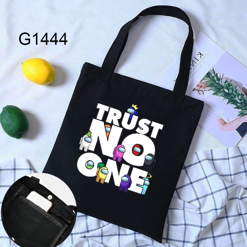 Among Us Trust No One กระเป๋าถือกระเป๋าสะพายไหล่สําหรับสตรีผ้าใบ Tote ...