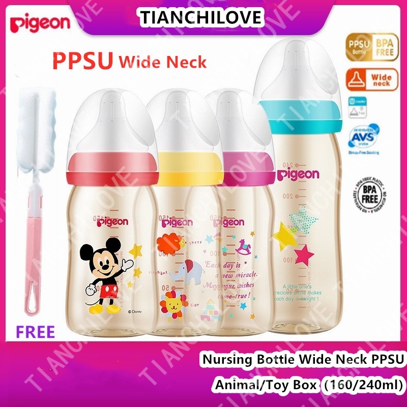 Pigeon Wide Neck milk bottle PPSU Bottle botol susu With Peristaltic Nipple ( Mickey )-Ready ...