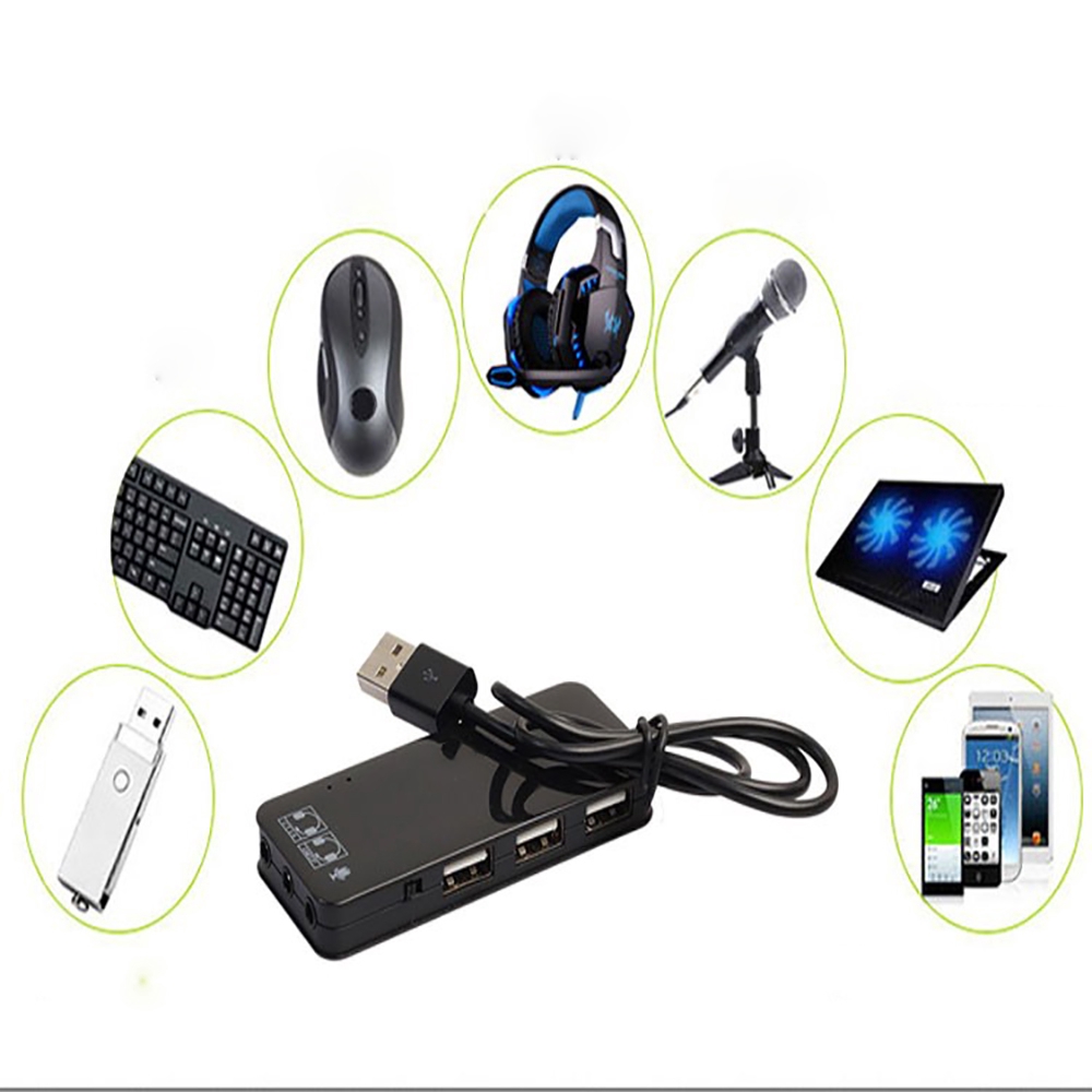 อะแดปเตอร์ External Stereo Sound Card USB Hub 2.0 3-Port USB Hub Audio ...