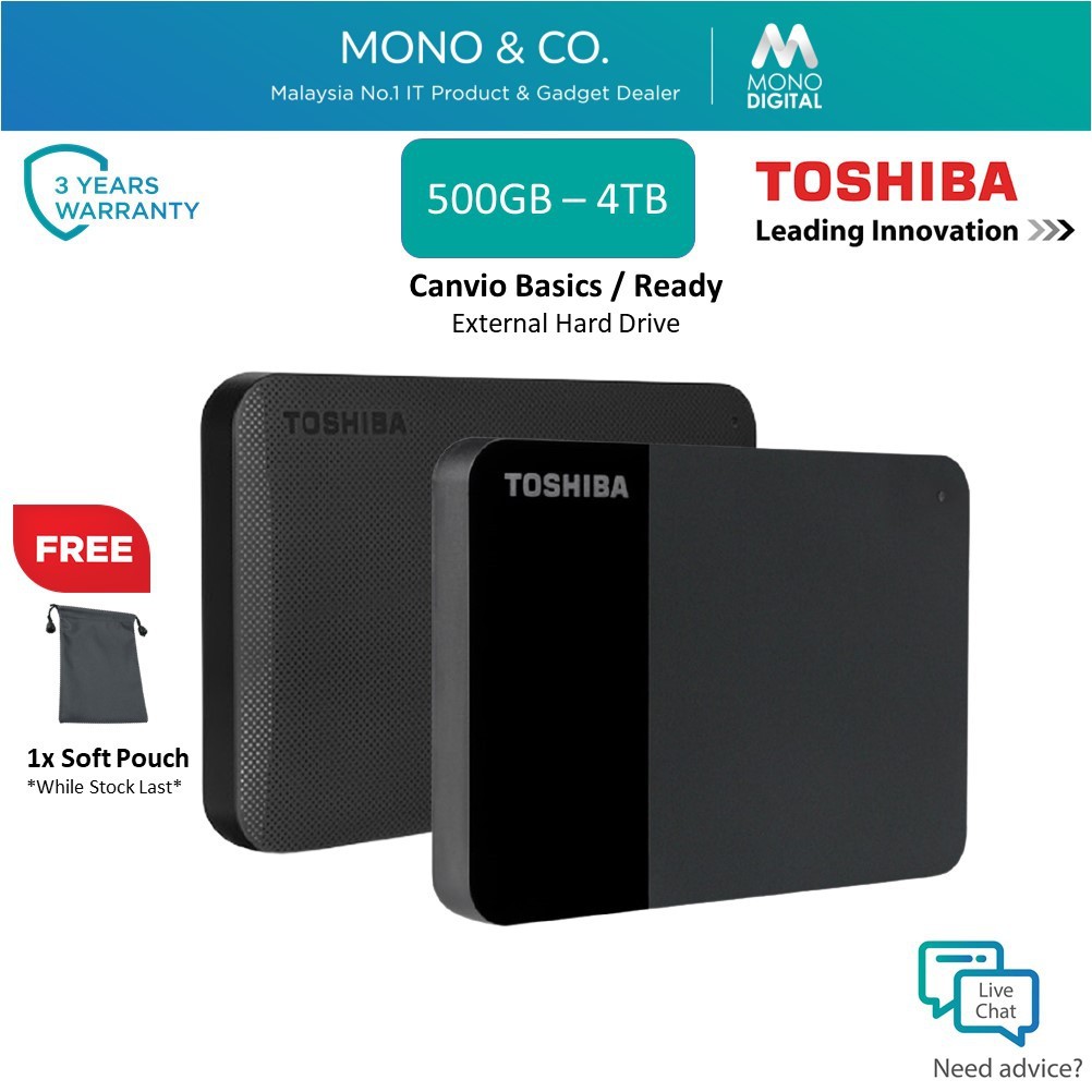 ฮาร์ดดิสก์ Toshiba External Hard Disk Canvio Basics /Canvio Ready Portable HDD USB 3.0 500GB/1TB ...