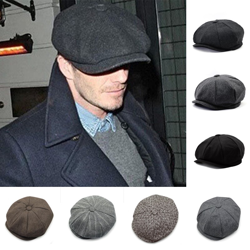 Men Tweed Newsboy Baker Boy Flat Cap Cabbie Beret Gatsby Herringbone ...